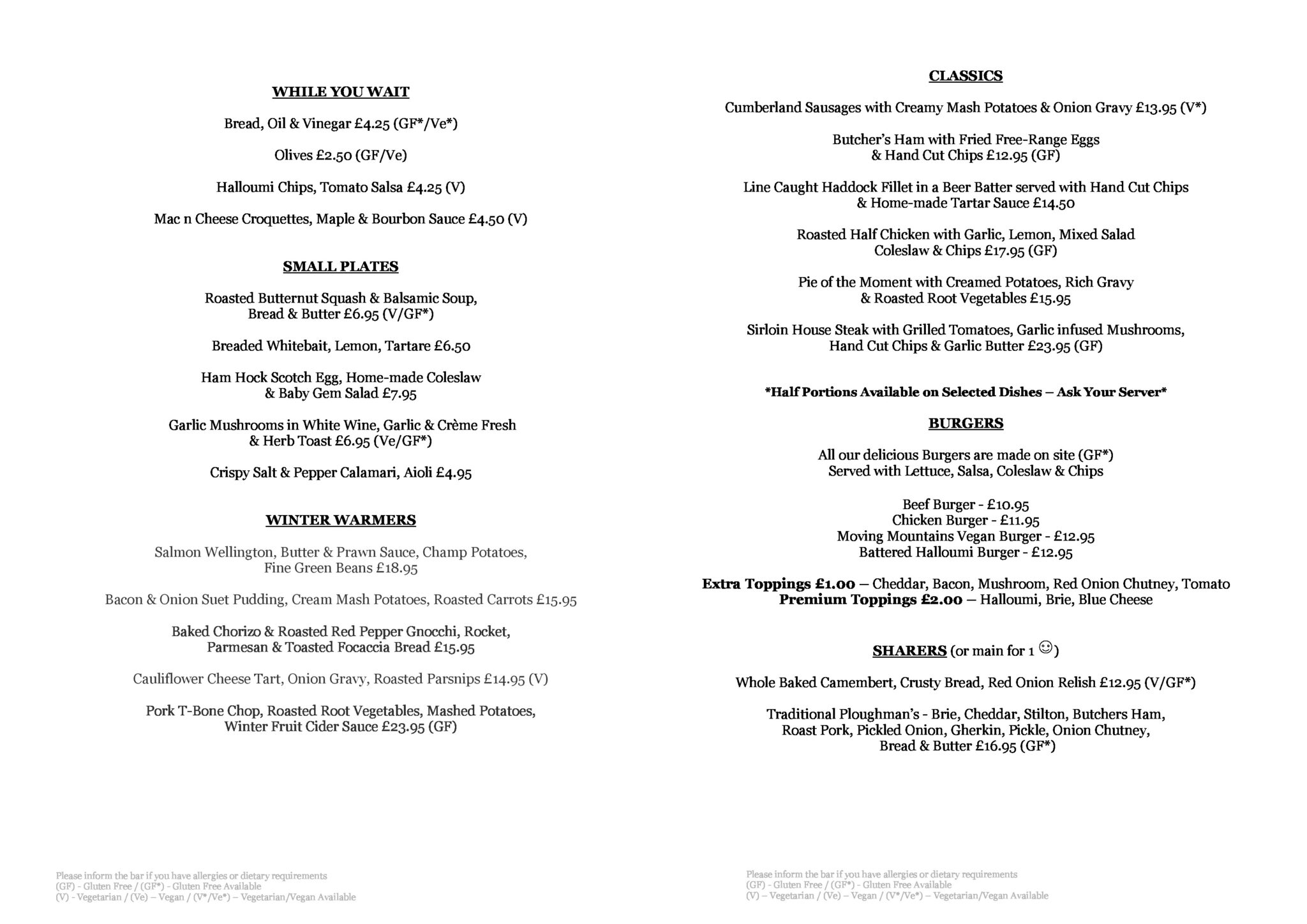Menus - The Goat