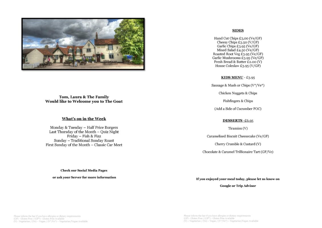Menus - The Goat