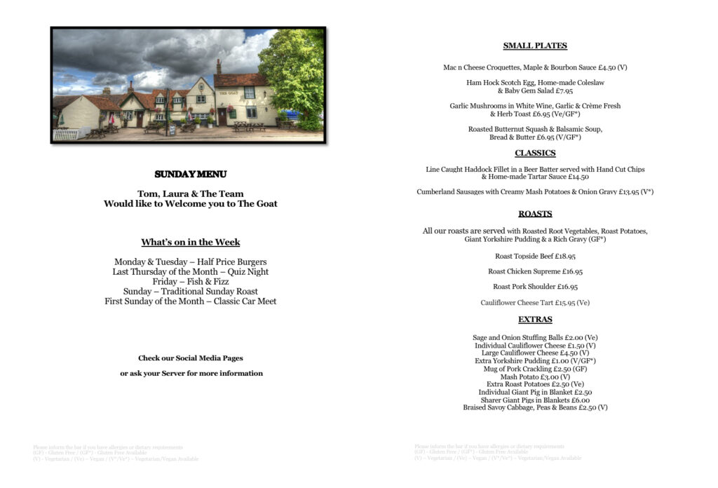 Menus - The Goat