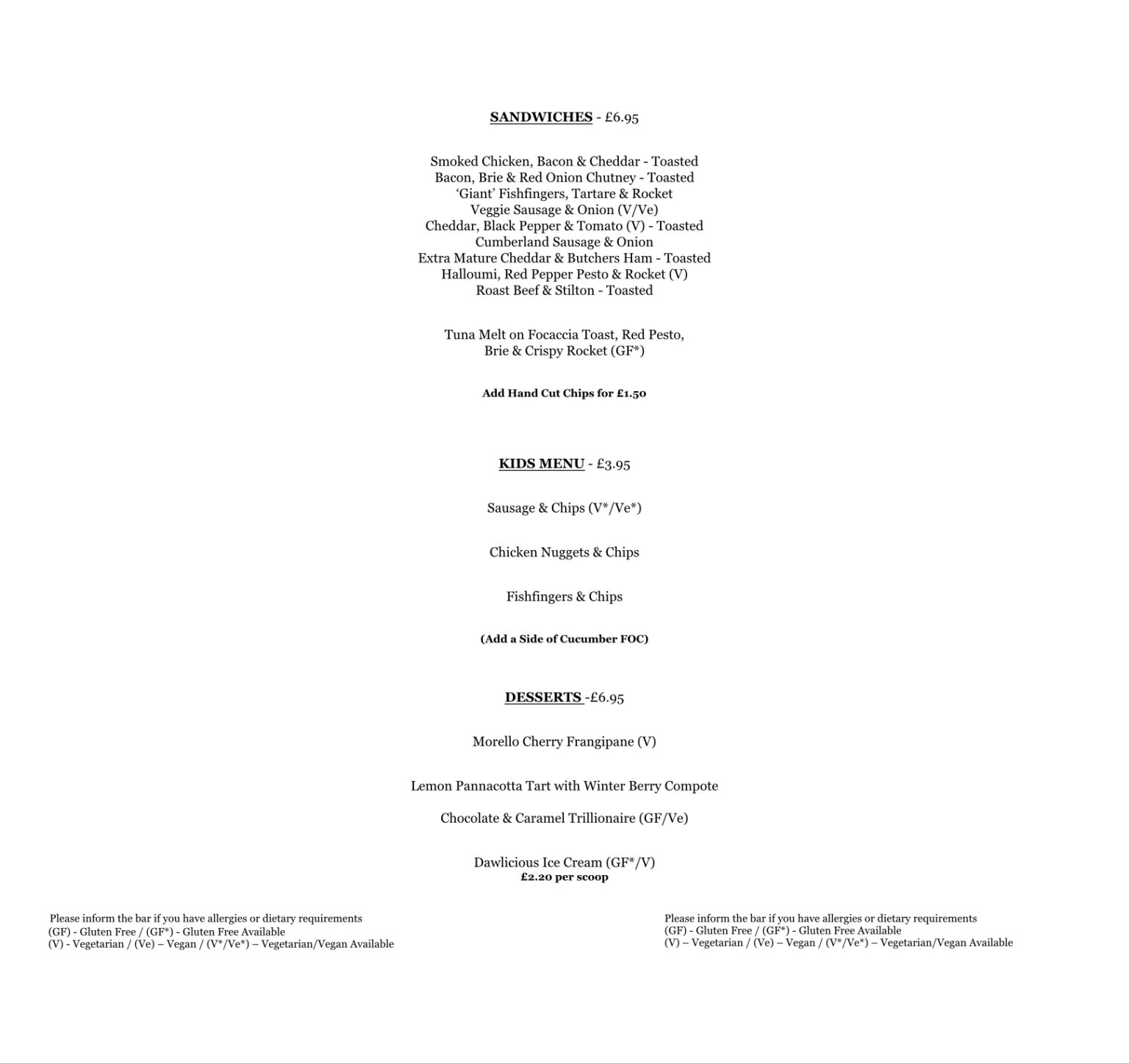 Menus - The Goat