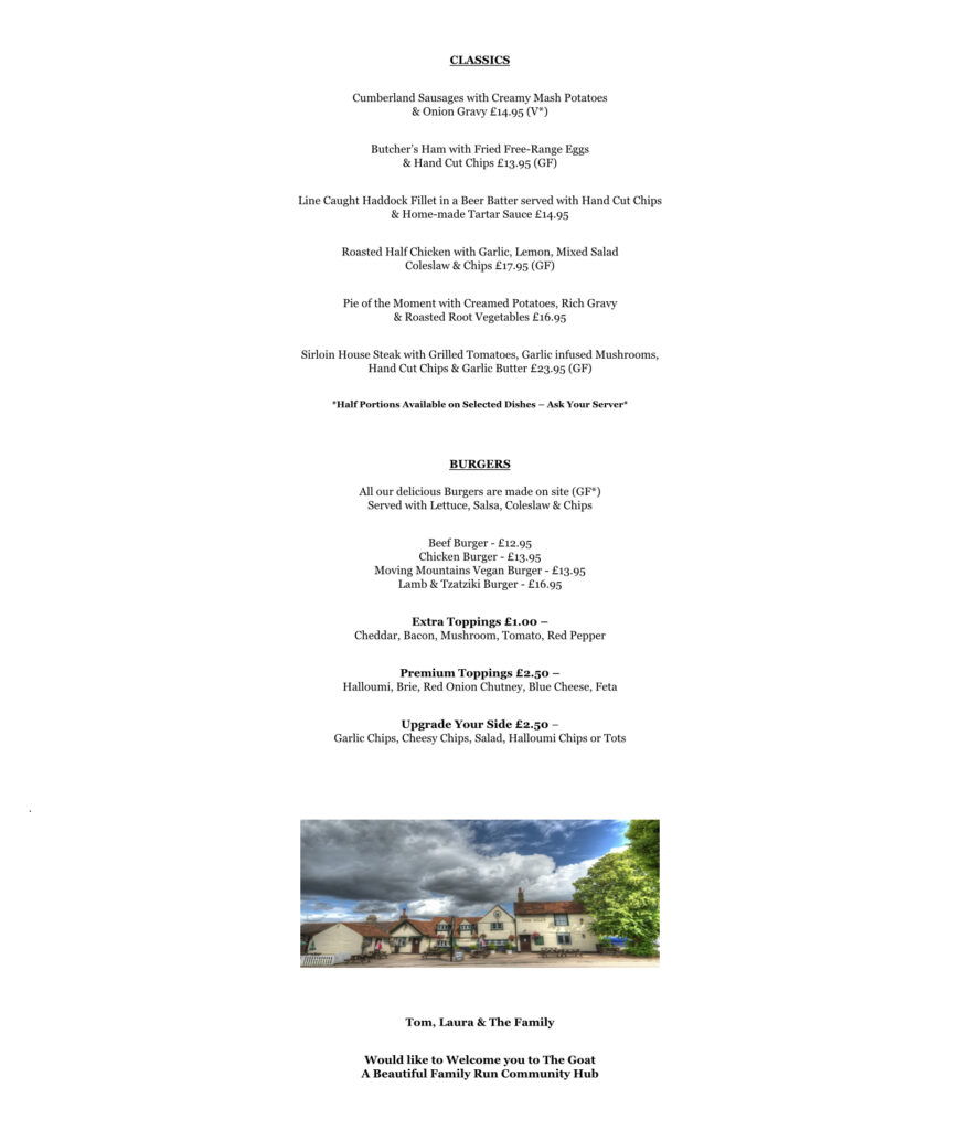 Menus - The Goat