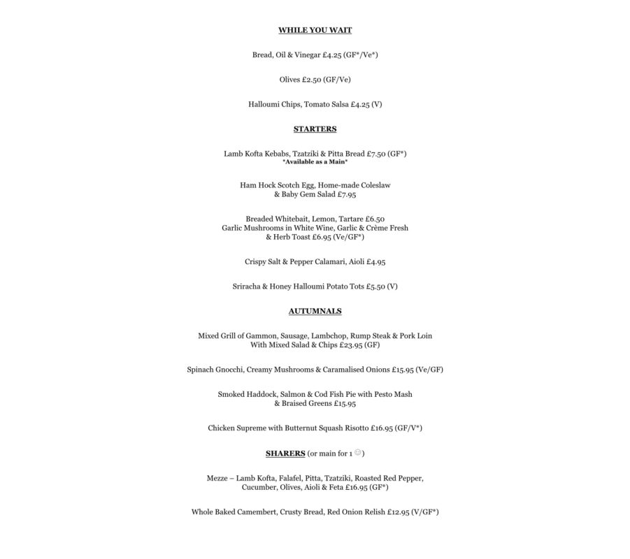 Menus - The Goat
