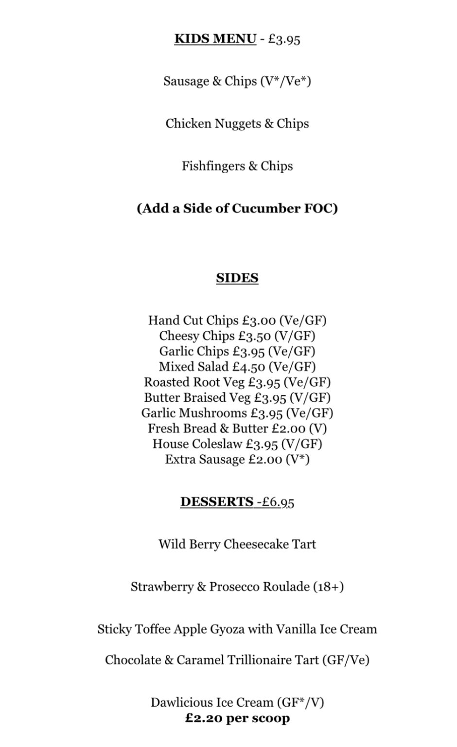 Menus - The Goat