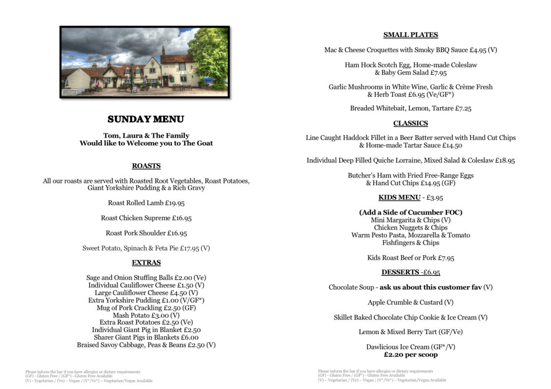 Menus - The Goat
