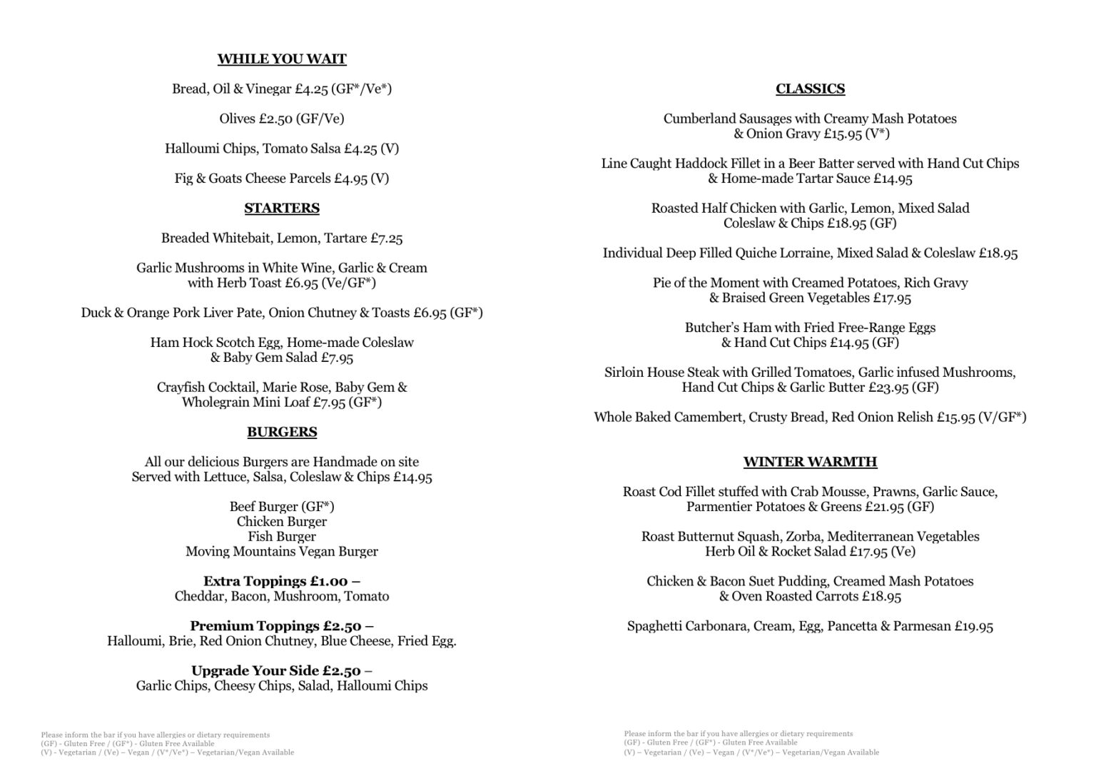 Menus - The Goat